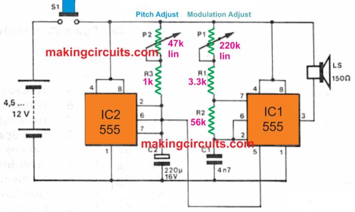 555 Timer Sine Wave Generator Circuit Wiring Draw
