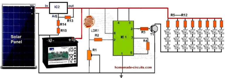 IC 555 Automatic SOLAR Street Light Circuit: How to Build – Making Easy ...